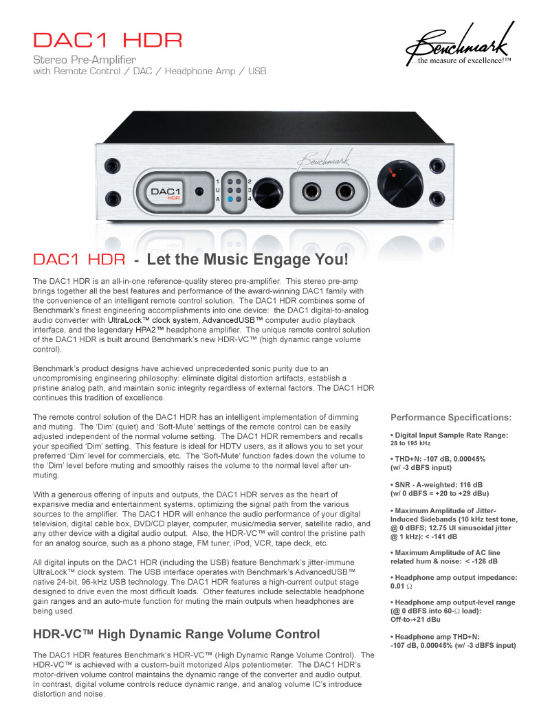 【新品消息】 Benchmark DAC1 HDR