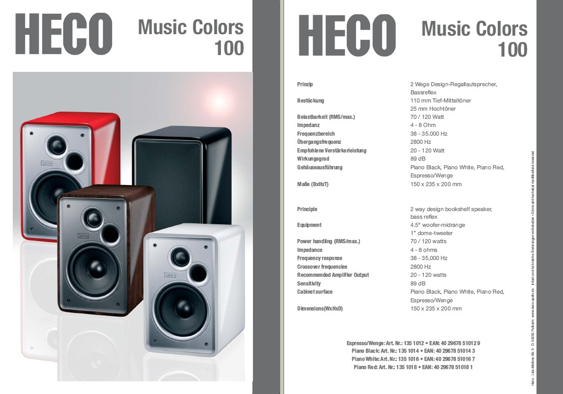 【喇叭】HECO Music Colors 100 書架喇叭